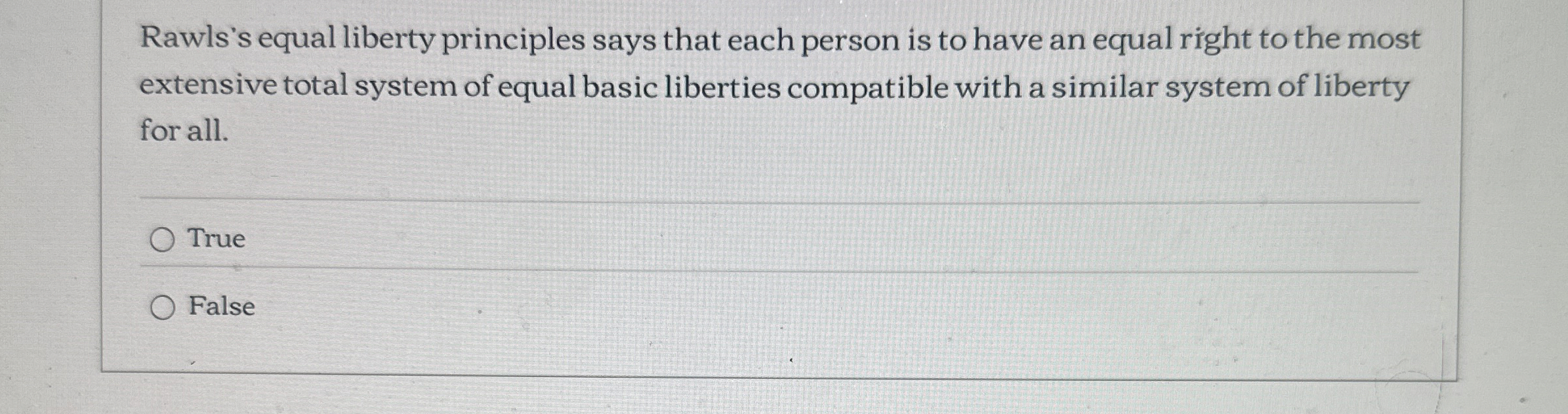 Solved Rawls's equal liberty principles says that each | Chegg.com