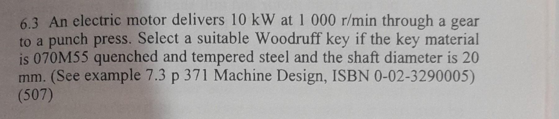 Solved 6.3 An electric motor delivers 10 kW at 1000r/min | Chegg.com