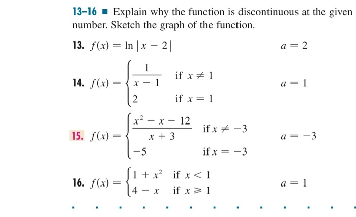 Solved 13-16 Explain why the function is discontinuous at | Chegg.com