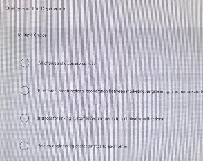 Solved Quality Function Deployment: Multiple Choice All of | Chegg.com