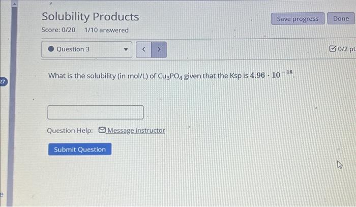 Solved What is the solubility (in mol/L ) of Cu3PO4 given | Chegg.com
