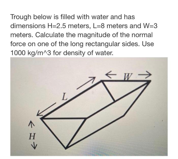 Solved Trough below is filled with water and has dimensions | Chegg.com