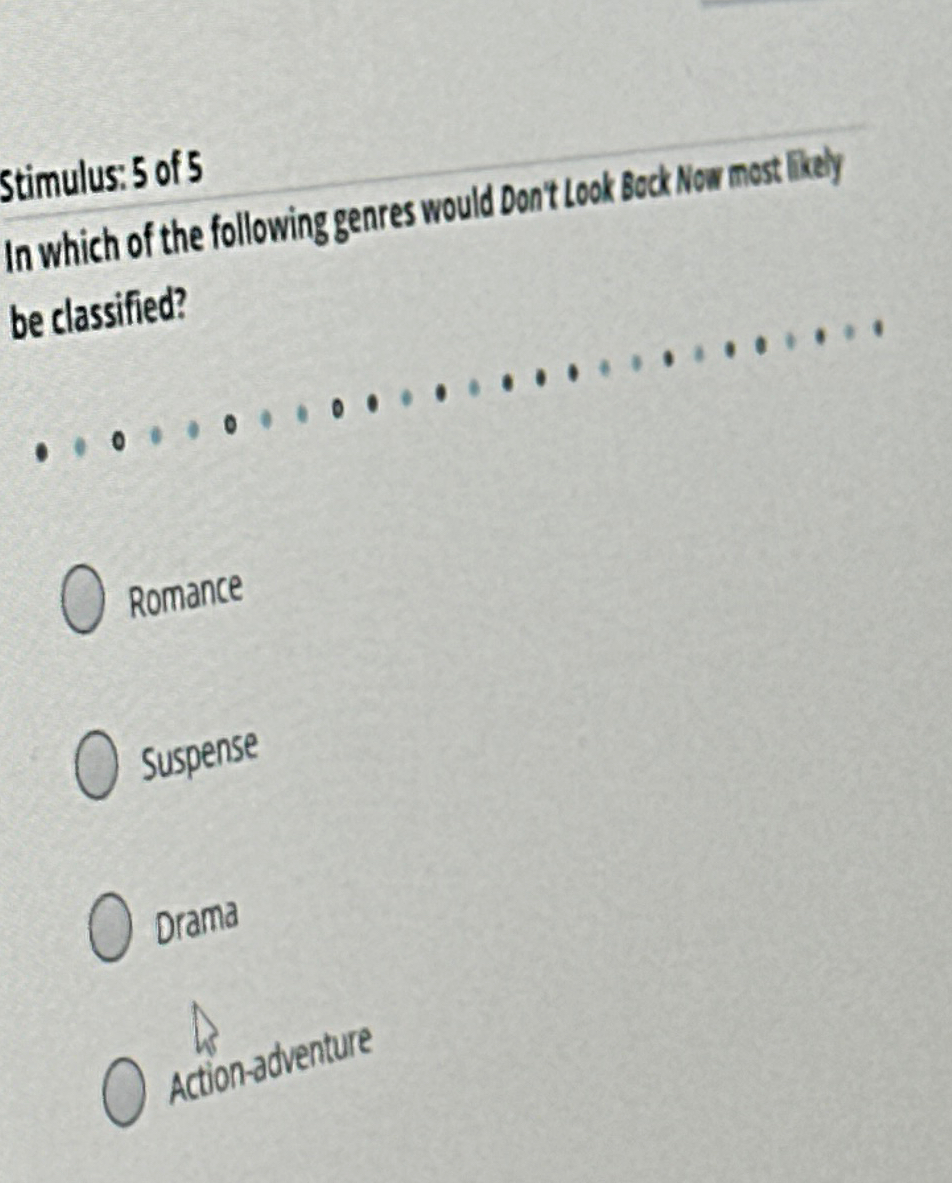 Solved Stimulus: 5 ﻿of 5In which of the following genres | Chegg.com