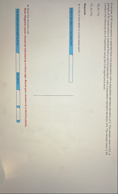 Solved A sample of 40 ﻿observations is selected from one | Chegg.com