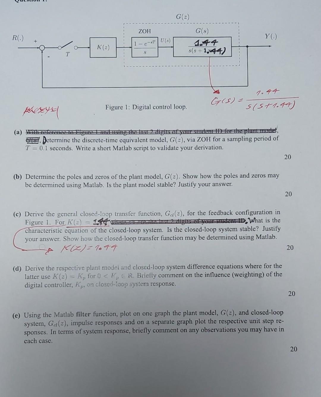 Figure 1: Digital control loop. 5(5+1.44) (a) , | Chegg.com