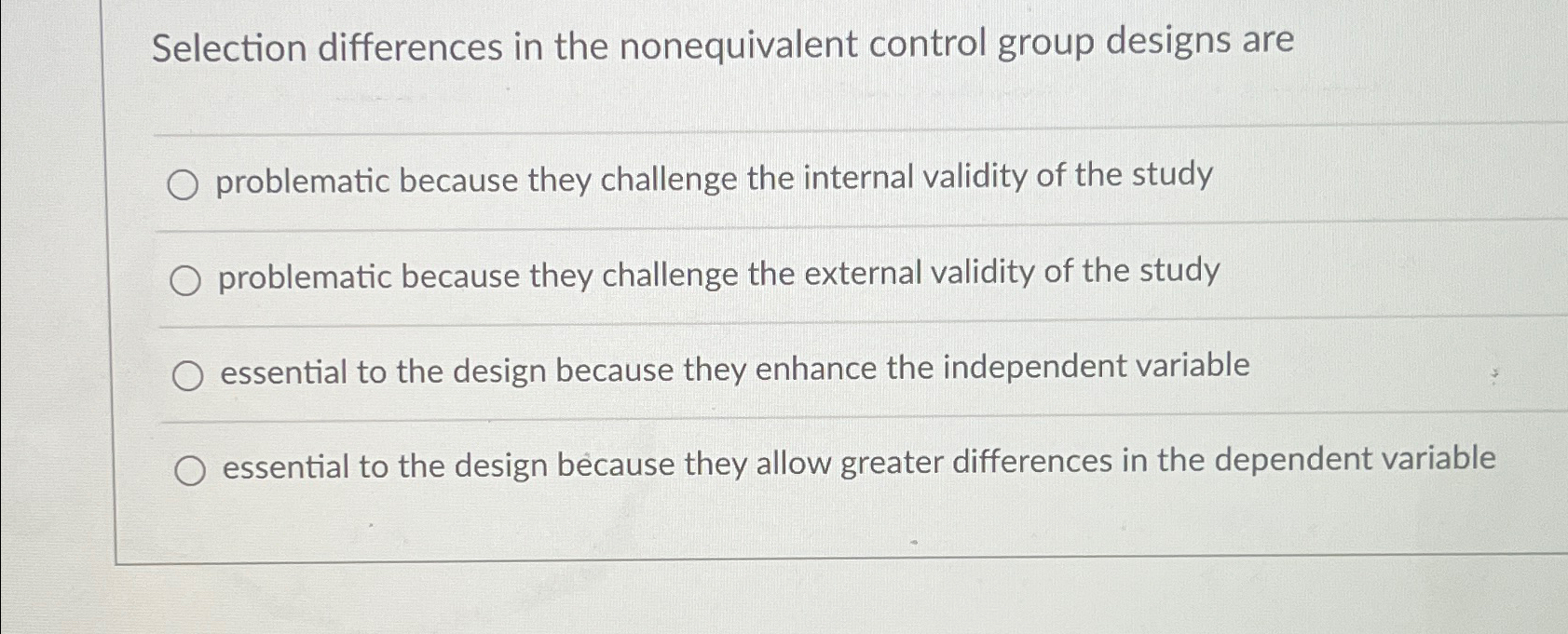 Solved Selection differences in the nonequivalent control | Chegg.com
