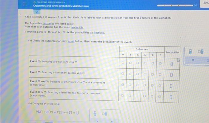 Solved A tile is selected at random from 6 tiles, Each ble | Chegg.com