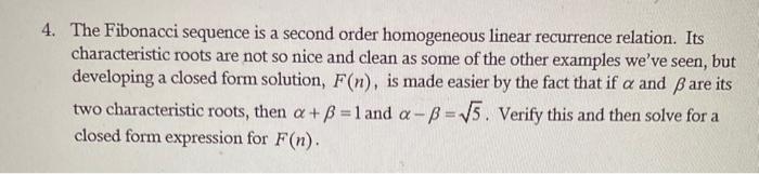 Solved 4. The Fibonacci sequence is a second order | Chegg.com