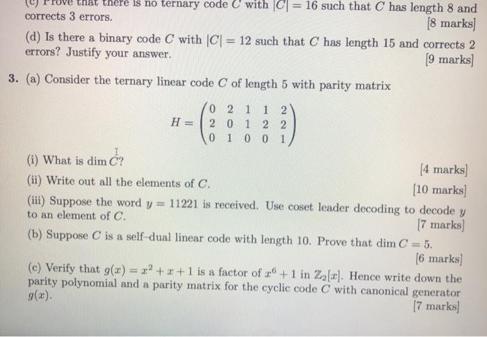 Solved there is no ternary code C with Cl = 16 such that C | Chegg.com