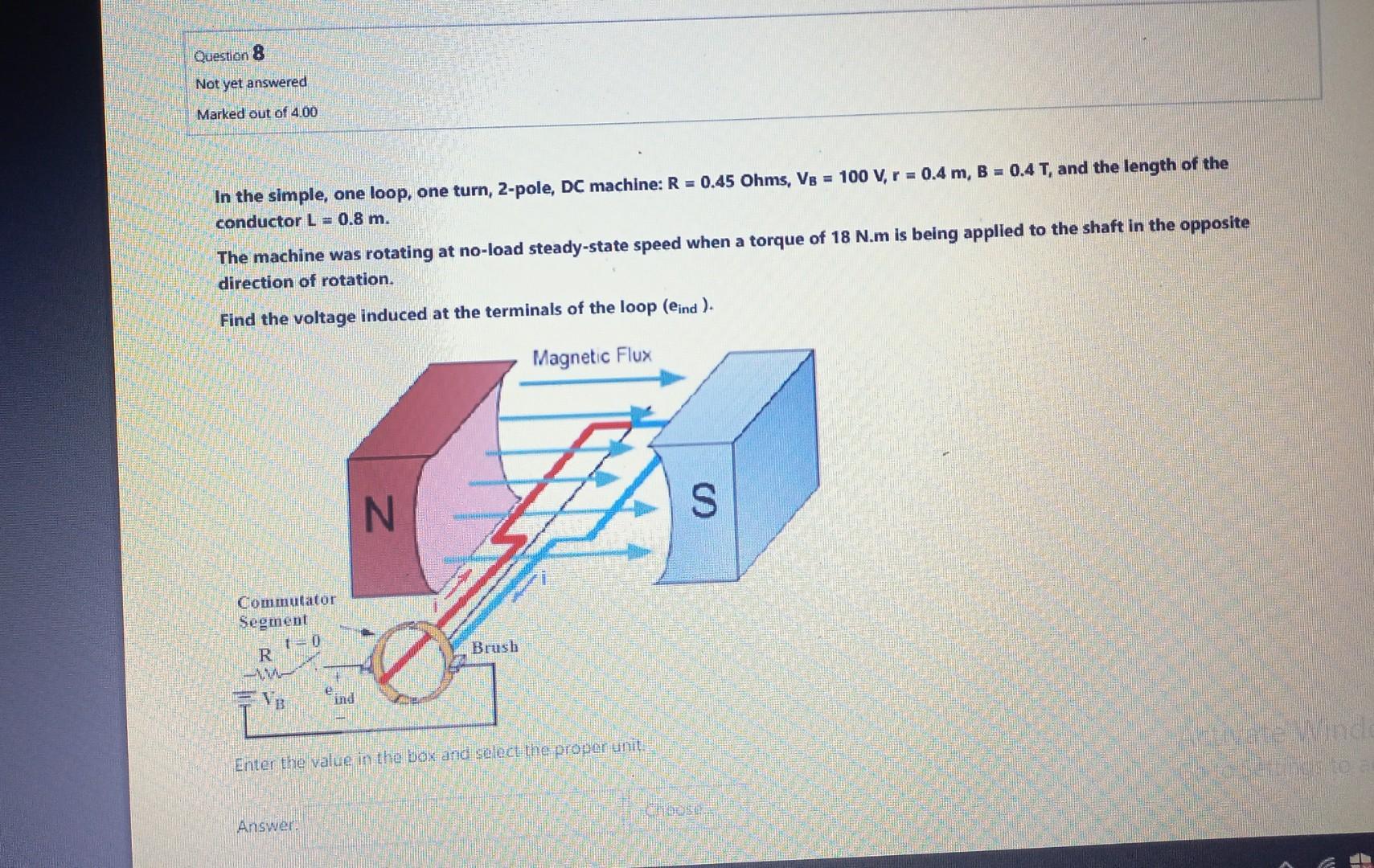 Solved In the simple, one loop, one turn, 2-pole, DC | Chegg.com