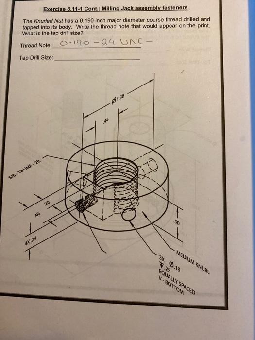 Solved Exercise 8.11-1 Cont: Milling Jack assembly fasteners | Chegg.com