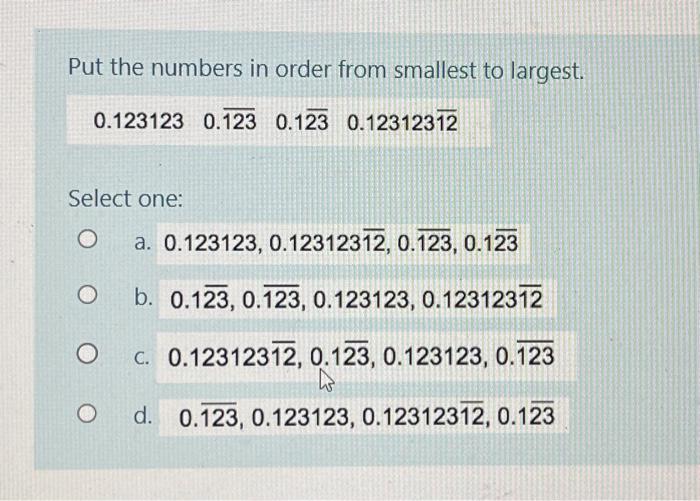 Solved Put the numbers in order from smallest to largest. | Chegg.com