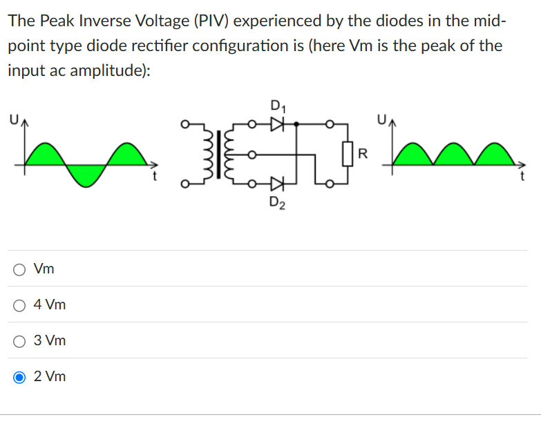 Solved The Peak Inverse Voltage (PIV) ﻿experienced by the | Chegg.com
