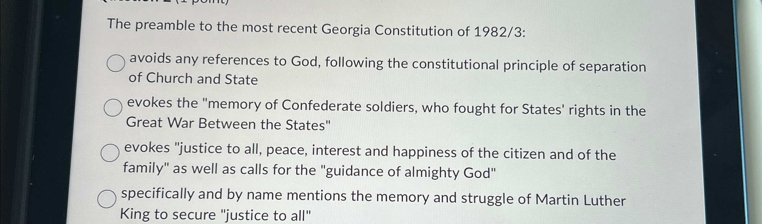 Solved The preamble to the most recent Georgia Constitution | Chegg.com