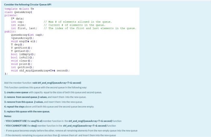 Consider the following Circular Queue API template | Chegg.com