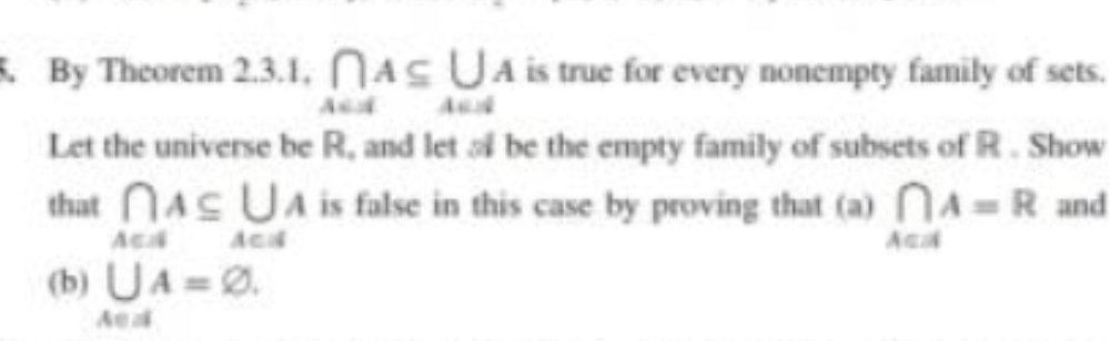 Solved By Theorem 2.3.1. ∩nA in :Asube∪uA in :AA ﻿is true | Chegg.com