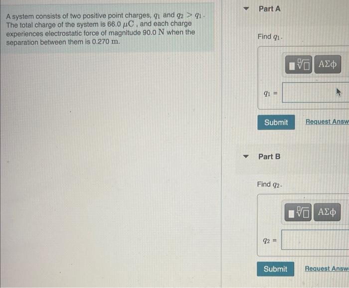 Solved A system consists of two positive point charges, q1 | Chegg.com