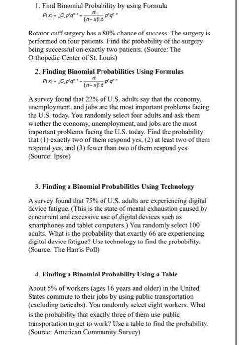 Solved 1. Find Binomial Probability by using Formula | Chegg.com