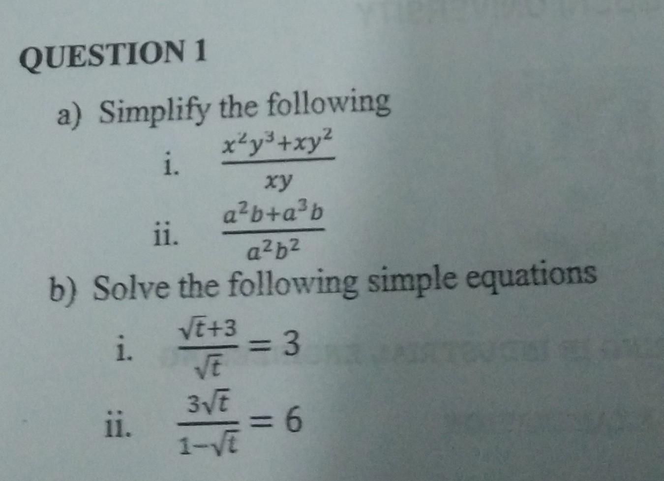 Solved QUESTION 1 a) Simplify the following x*y*+xy? i. ху | Chegg.com