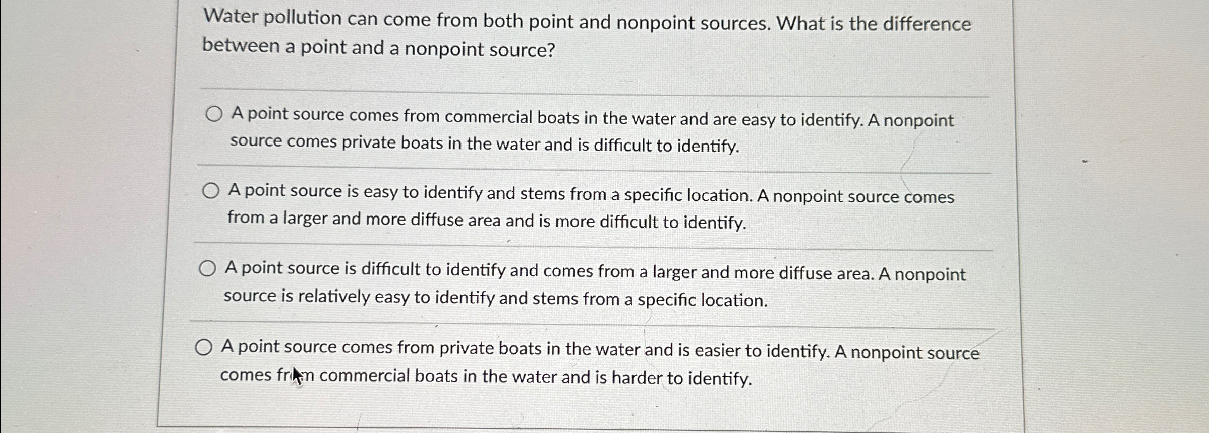 Solved Water pollution can come from both point and nonpoint | Chegg.com