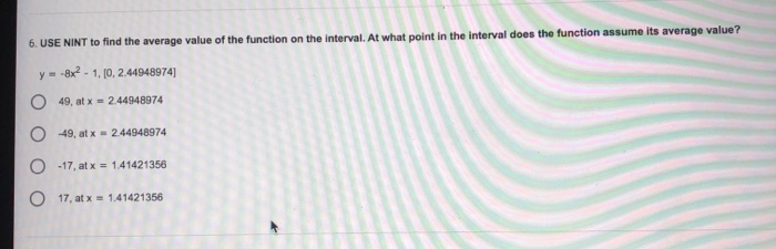 Solved 6. USE NINT to find the average value of the function | Chegg.com