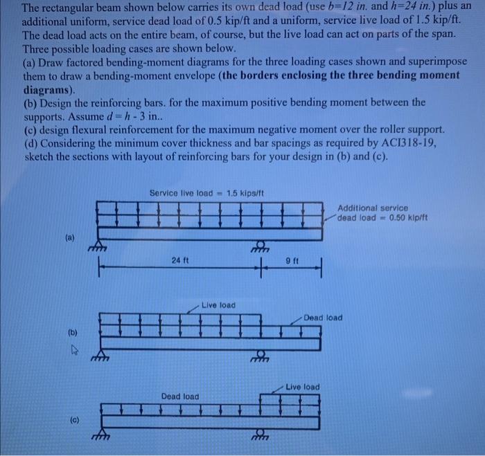 Solved The rectangular beam shown below carries its own dead | Chegg.com