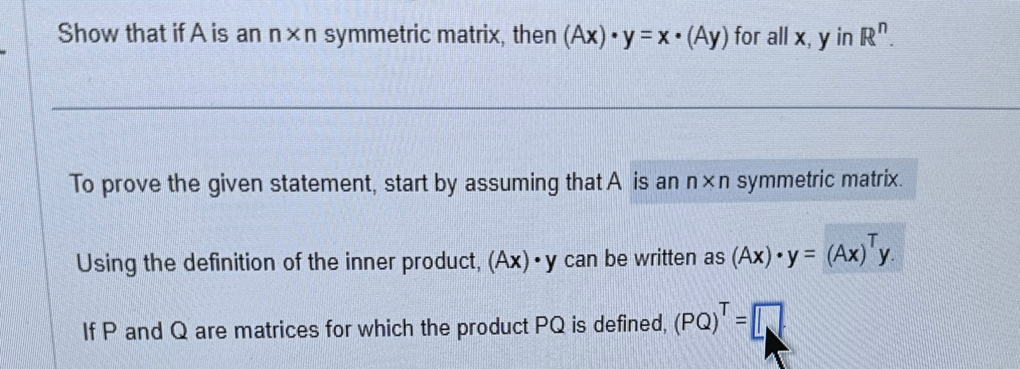 Solved Show that if A ﻿is an n×n ﻿symmetric matrix, then | Chegg.com