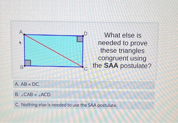 Solved What else is needed to prove these triangles | Chegg.com