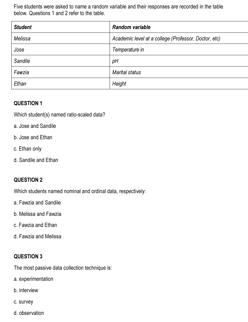 Solved by an EXPERT Five students were asked to name a random variable | Chegg.com
