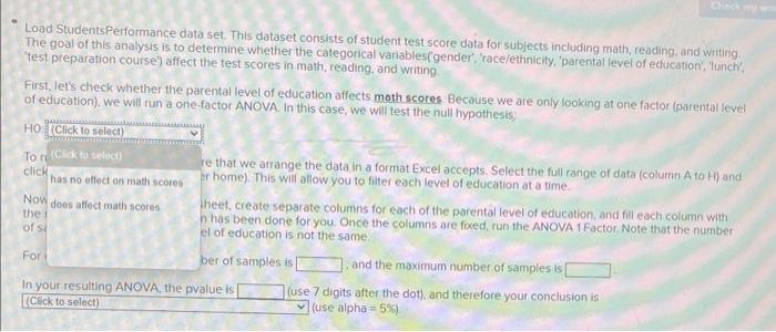 Load Studentsperformance data set. This dataset | Chegg.com