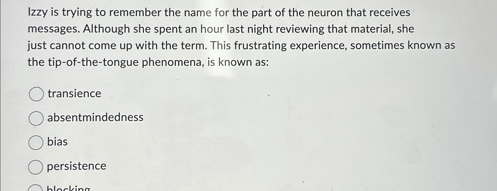 Solved Izzy is trying to remember the name for the part of | Chegg.com