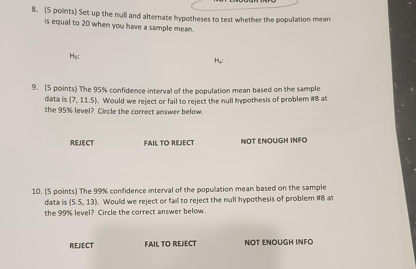 Solved 8. ( 5 points) Set up the null and alternate | Chegg.com