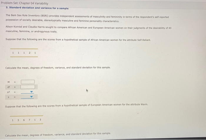 Solved Problem Set: Chapter 04 Variability 5. Standard | Chegg.com