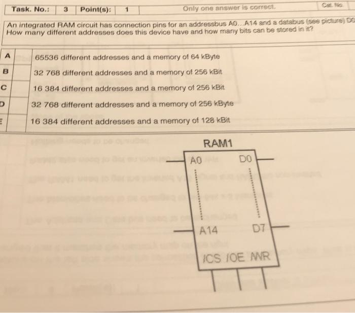 Solved A Task. No.: 3 Point(s): 1 Only one answer is | Chegg.com