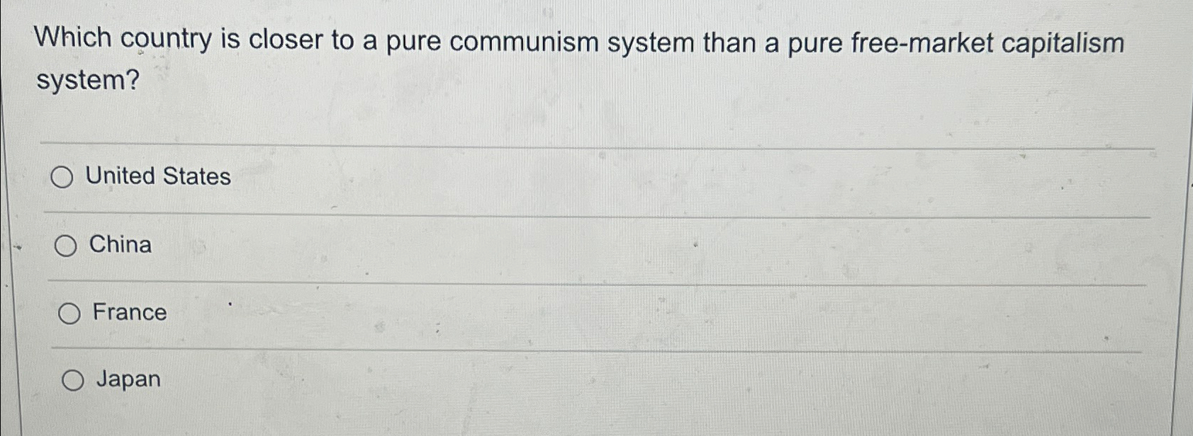Solved Which country is closer to a pure communism system | Chegg.com