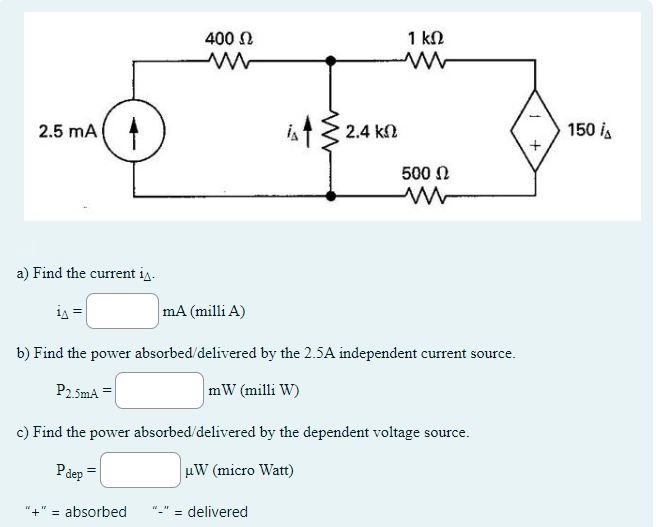 Solved aiΔ.iΔ=,mA(milliA)bP2.5mA=|,|mW(milliW)cPdep =,μW( | Chegg.com