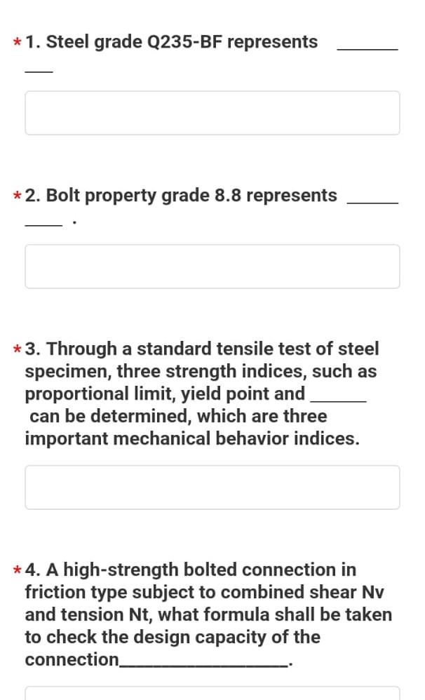 Solved * 1. Steel grade Q235-BF represents * 2. Bolt | Chegg.com