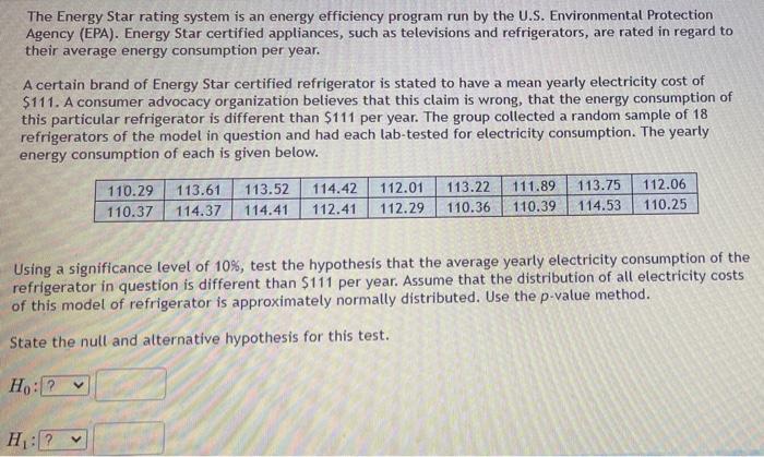 Solved The Energy Star rating system is an energy efficiency | Chegg.com