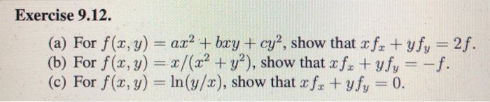 Solved Exercise 9.12. (a) For f(x, y) = ax2 + bxy + cy?, | Chegg.com