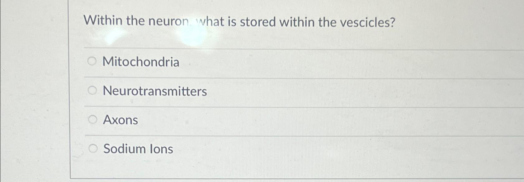 Solved Within the neuron what is stored within the | Chegg.com