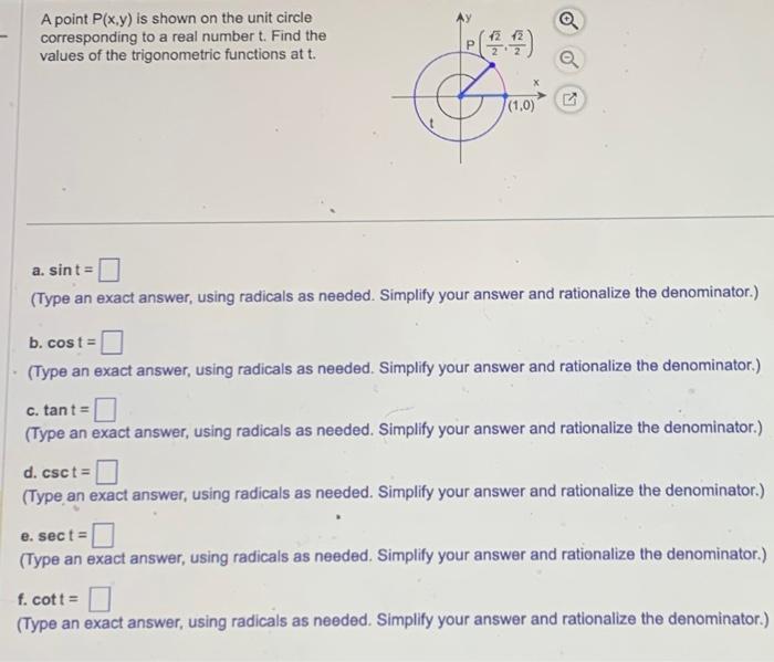 Solved A point P(x,y) is shown on the unit circle | Chegg.com