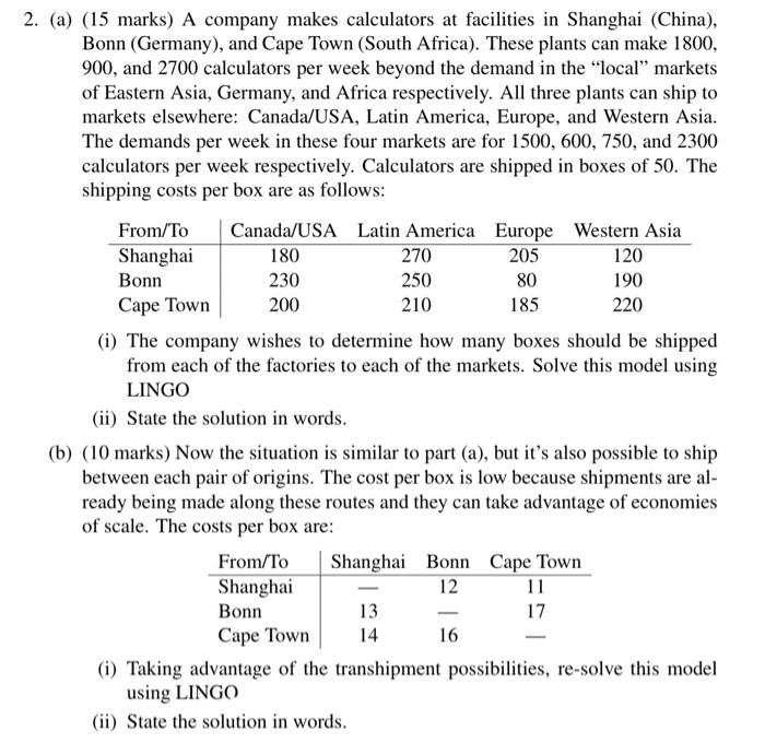 Solved USE LINGO. DO NOT USE EXCEL. please show alll | Chegg.com