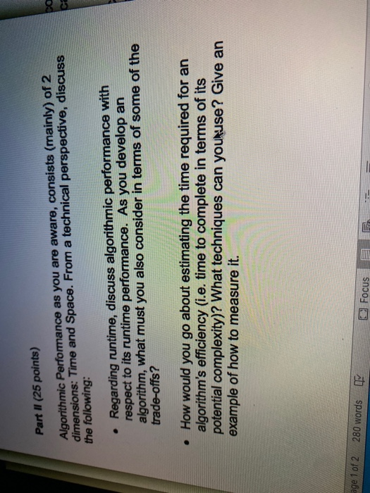 Solved Part II (25 points) Algorithmic Performance as you | Chegg.com