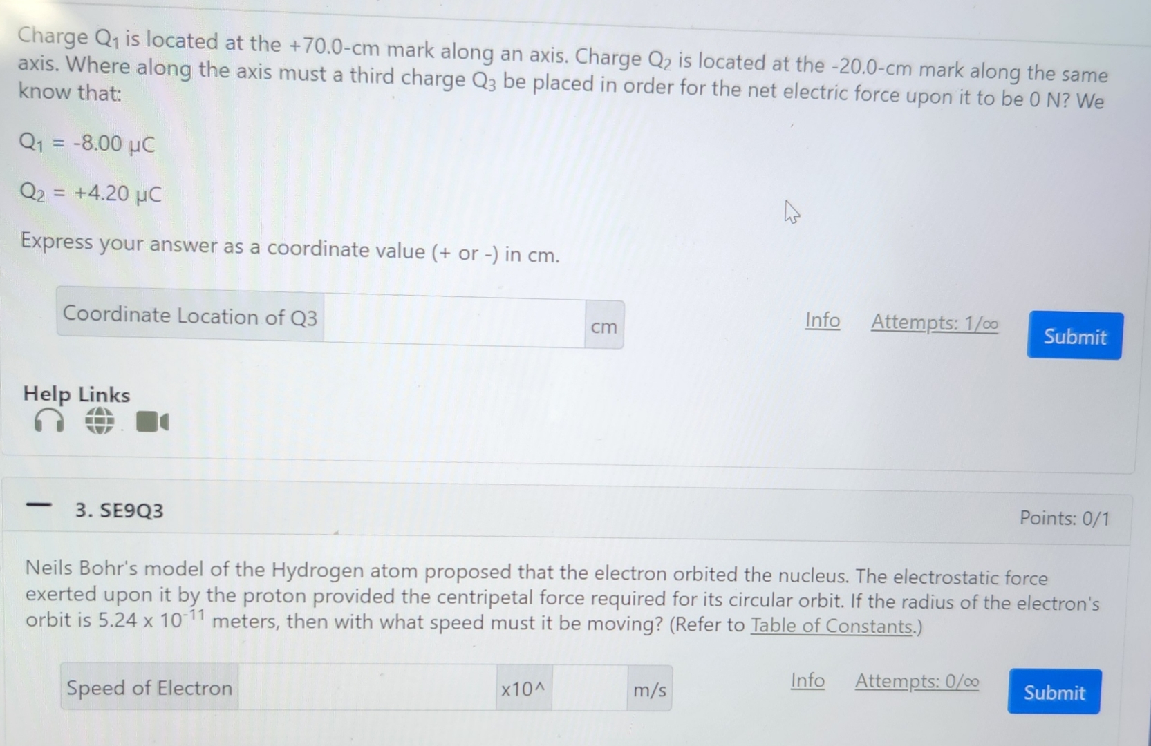 Solved Charge Q1 ﻿is located at the +70.0-cm ﻿mark along an | Chegg.com