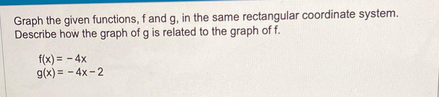 Solved Graph the given functions, f ﻿and g, ﻿in the same | Chegg.com