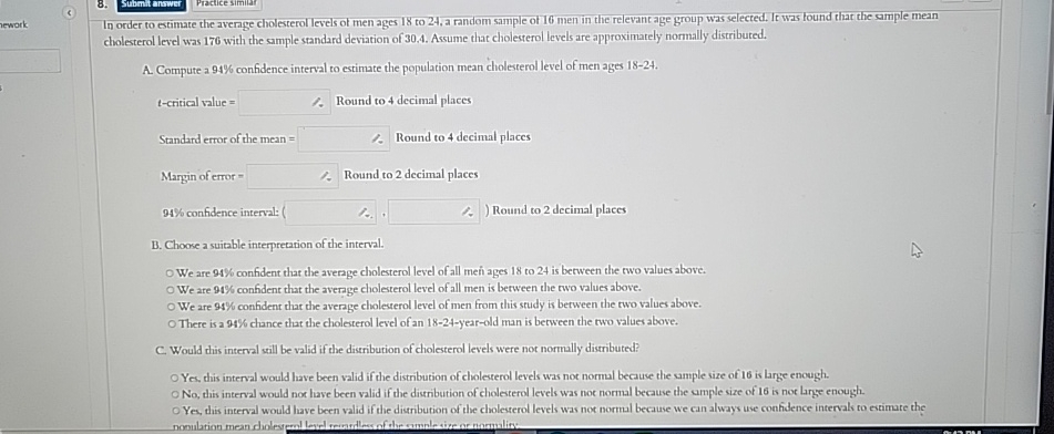 Solved רeworkIn order to estimate the average cholesterol | Chegg.com