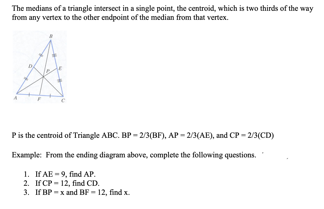 Solved The medians of a triangle intersect in a single | Chegg.com