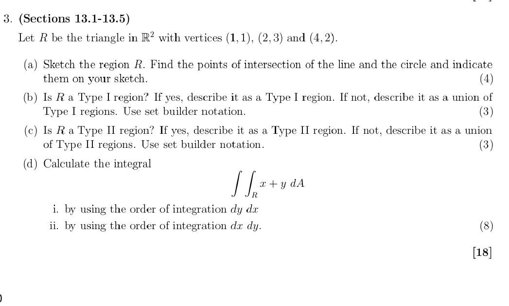 Solved 3. (Sections 13.1-13.5) Let R be the triangle in R2 | Chegg.com