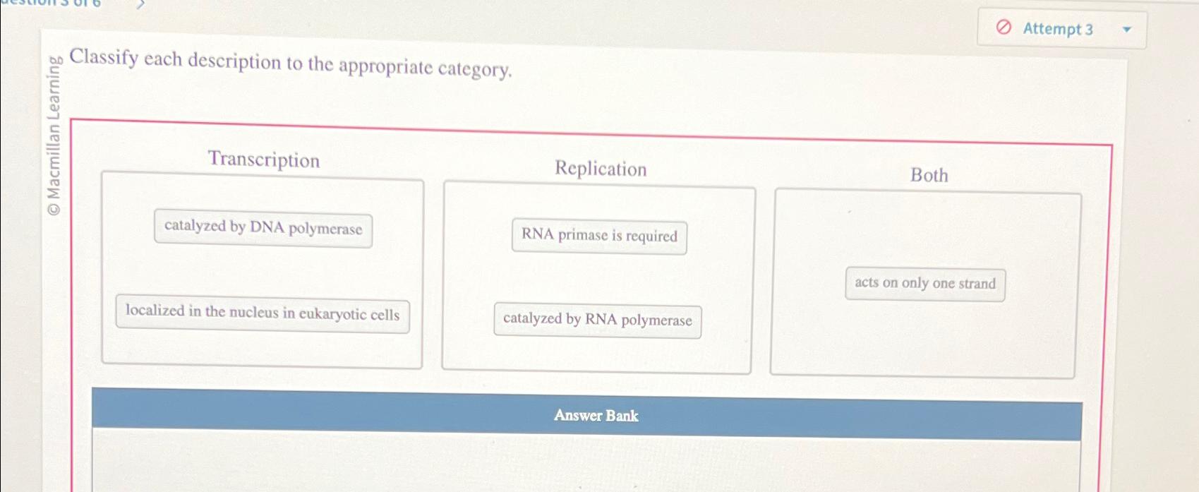 Solved :. ﻿Classify each description to the appropriate | Chegg.com
