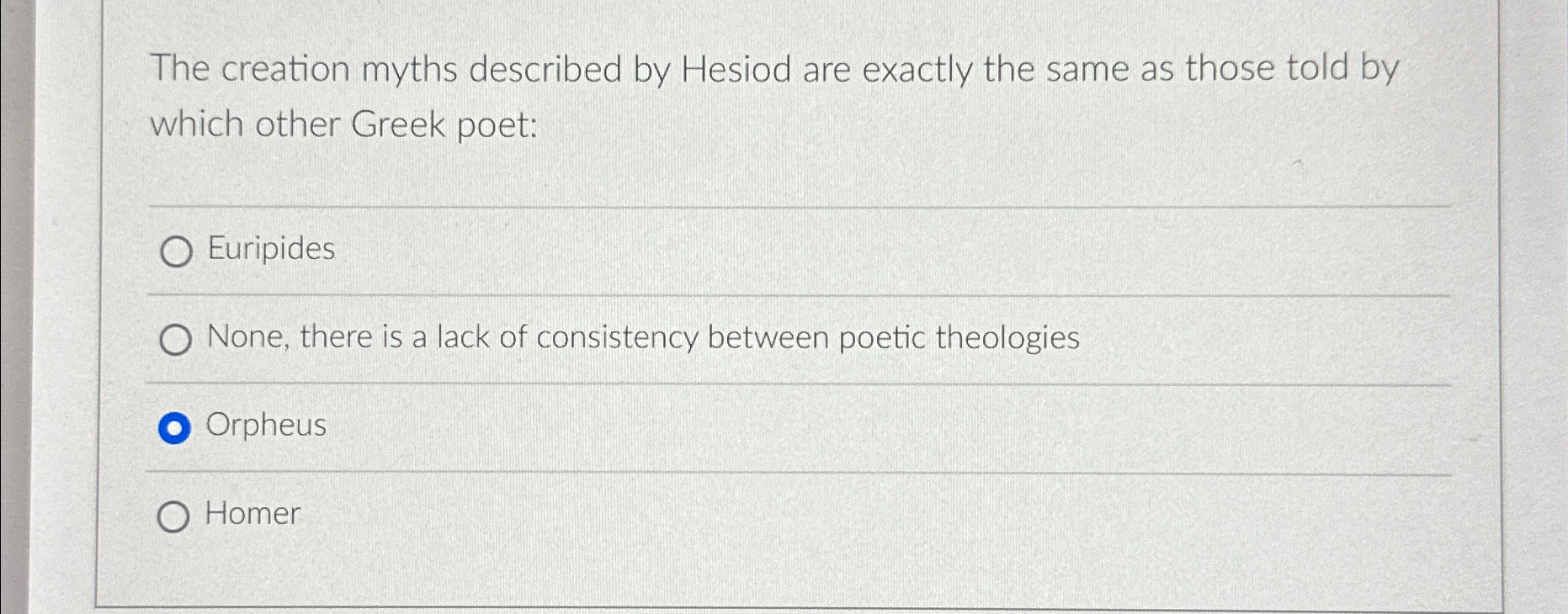 Solved The creation myths described by Hesiod are exactly | Chegg.com
